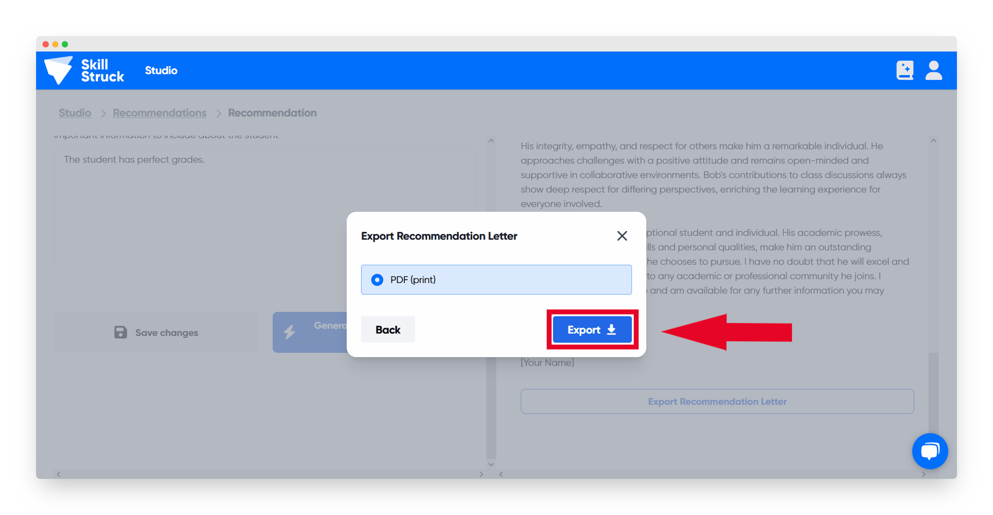 How to Generate a Recommendation Letter in the Learning Studio
